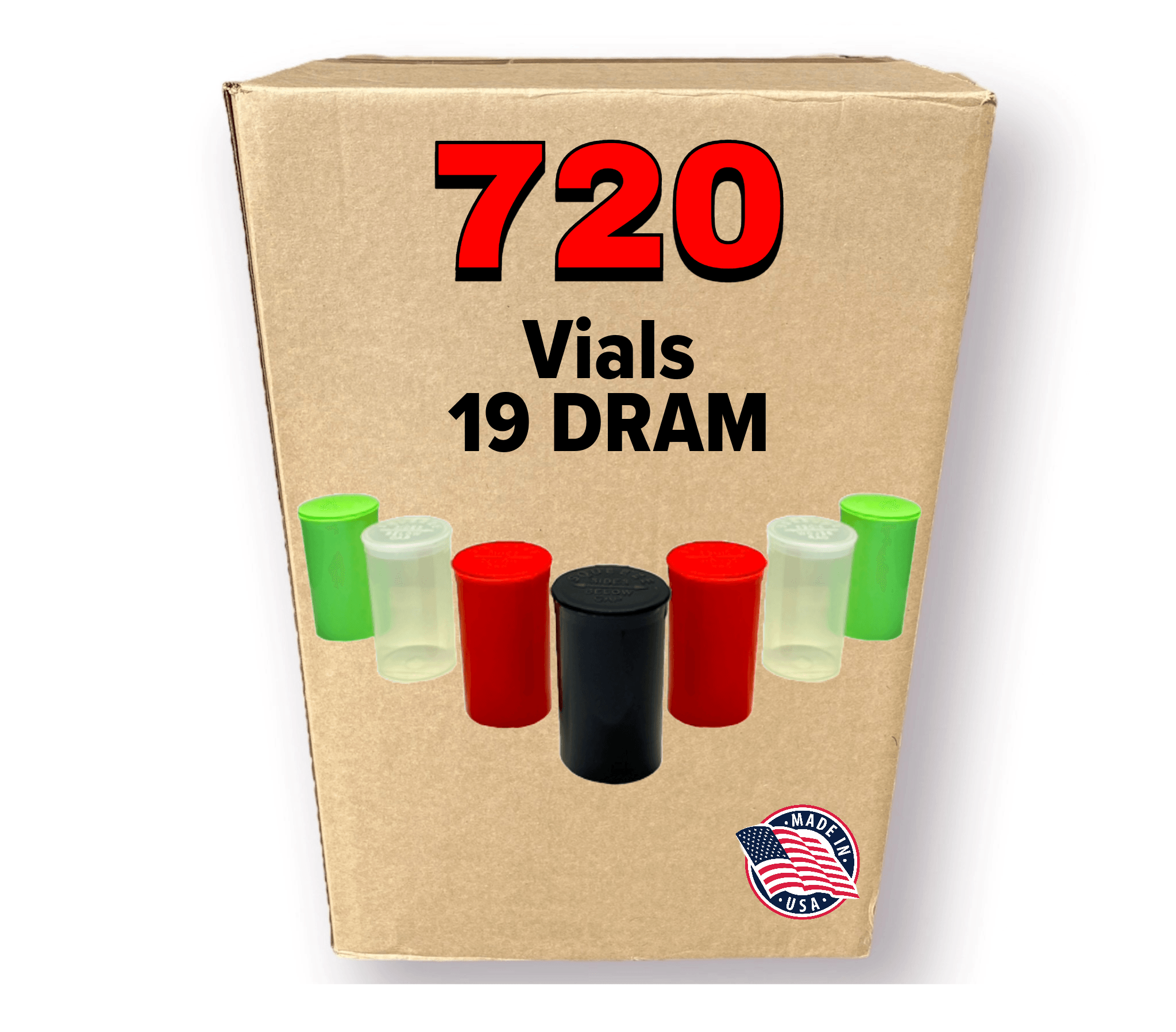 19 Dram Pop Top Bottles [720-Pack, Multiple Colors Available]